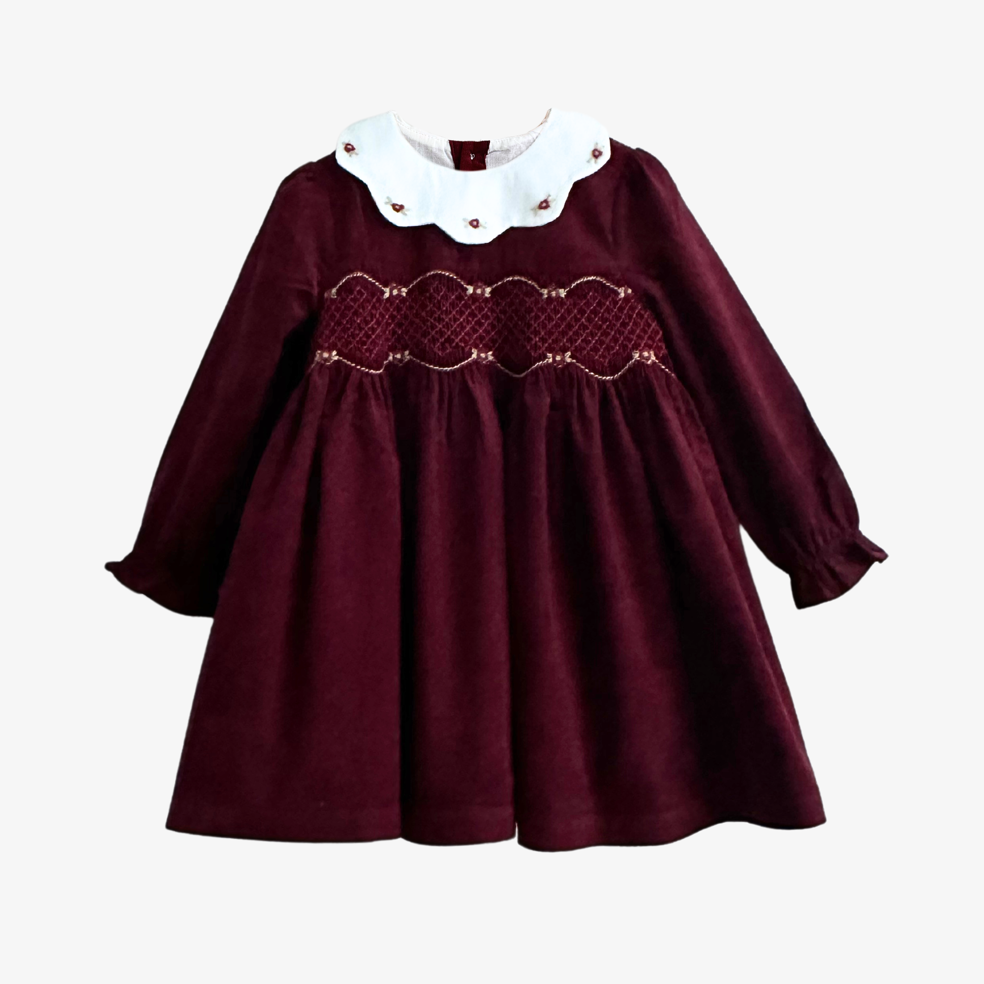 Girls Long Sleeve Corduroy Embroidered Smocked Dress Burgundy – The ...